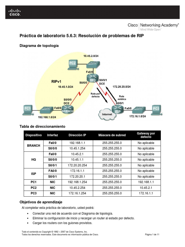 Diego Ardila Práctica de Laboratorio 5.6.3 Resolución de Problemas de RIP | PDF | Enrutador ...