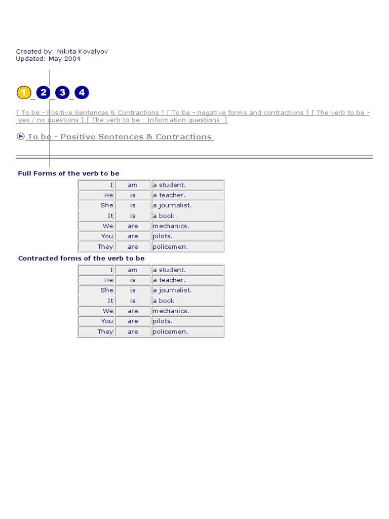 To Be - Positive Sentences & Contractions | PDF