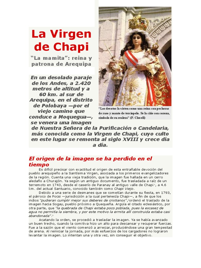 La Virgen de Chapi | PDF | María, madre de Jesús | Comportamiento religioso y experiencia