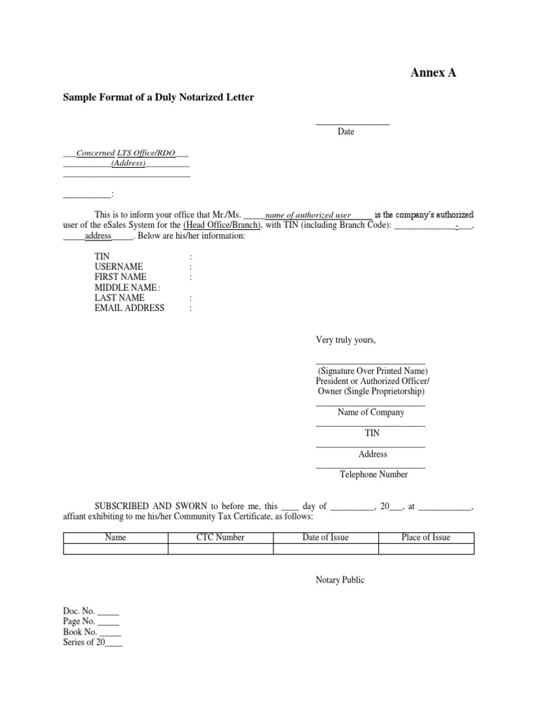 Sample Format of A Duly Notarized Letter | PDF