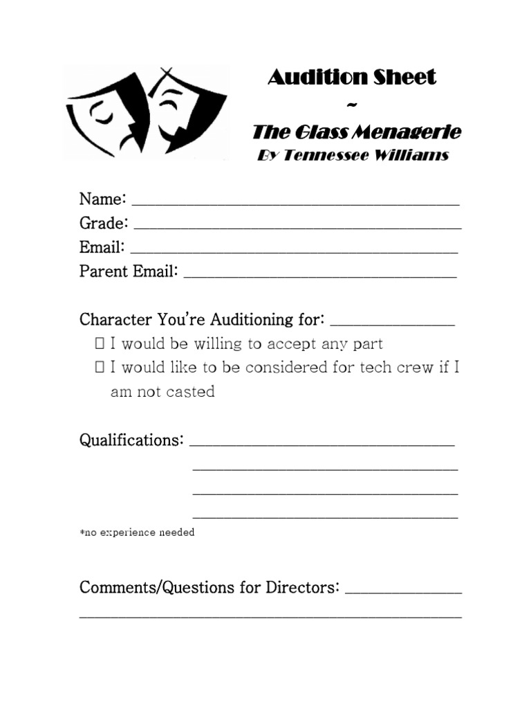 Audition Sheet | PDF