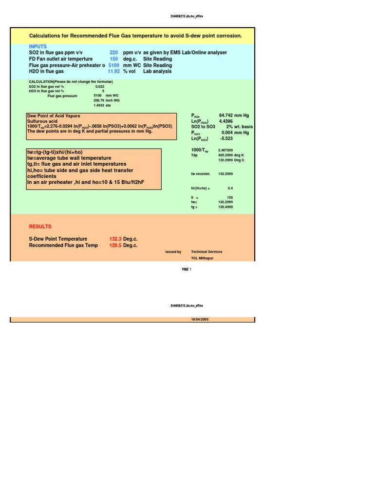 Sulfuric Acid Dew Point Calculations | PDF | Gases | Materials Science