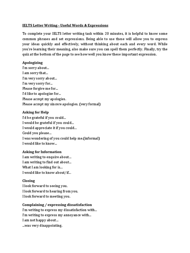 IELTS Letter Writing - Useful Words & Expressions | PDF | International ...