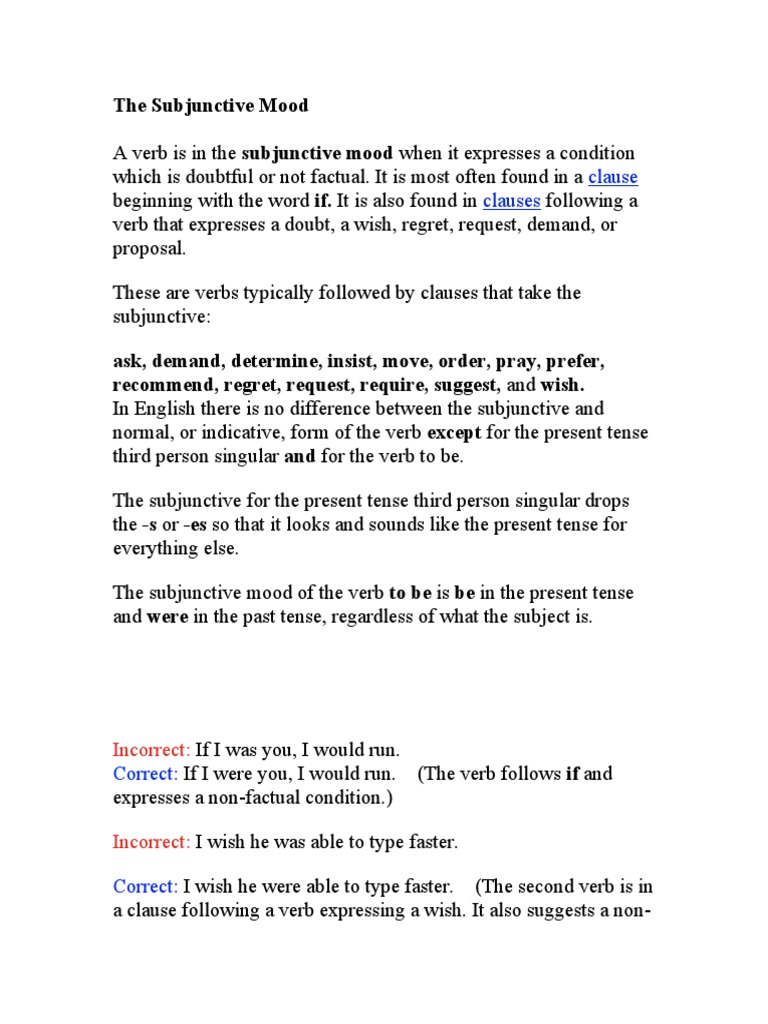 The Subjunctive Mood Explained | PDF | Verb | Grammatical Tense