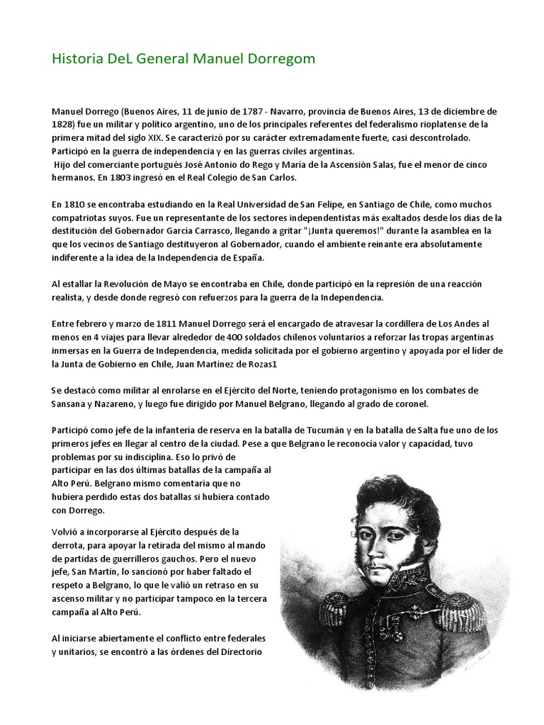 General Manuel Dorrego MMM | PDF | América del Sur | Argentina