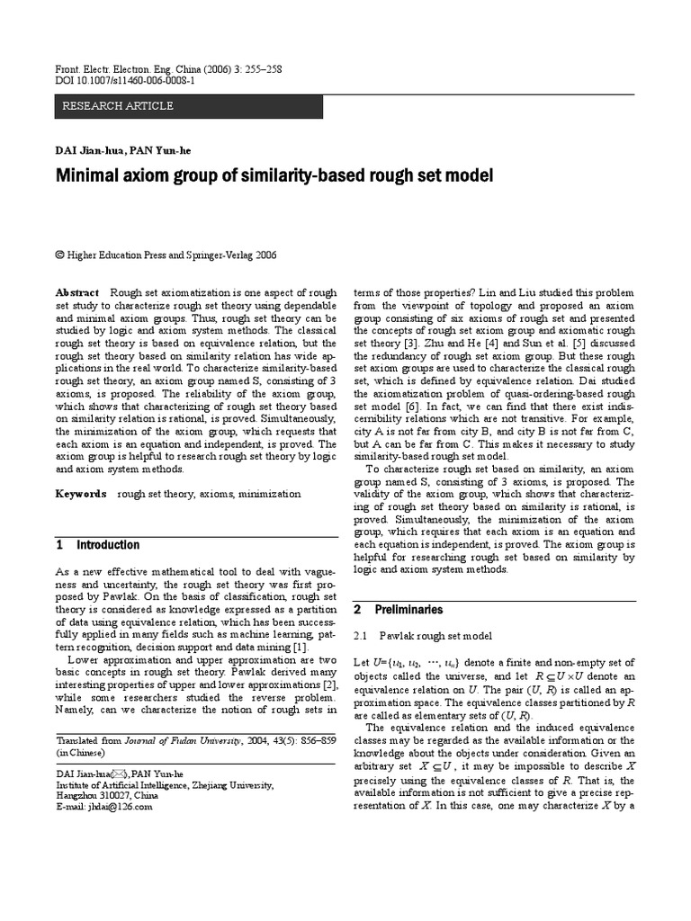 Minimal Axiom Group Of Similarity Based Rough Set Model Research Article Download Free Pdf 