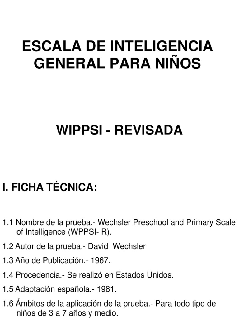 Escala Wippsi R | PDF | Cociente de inteligencia | Inteligencia