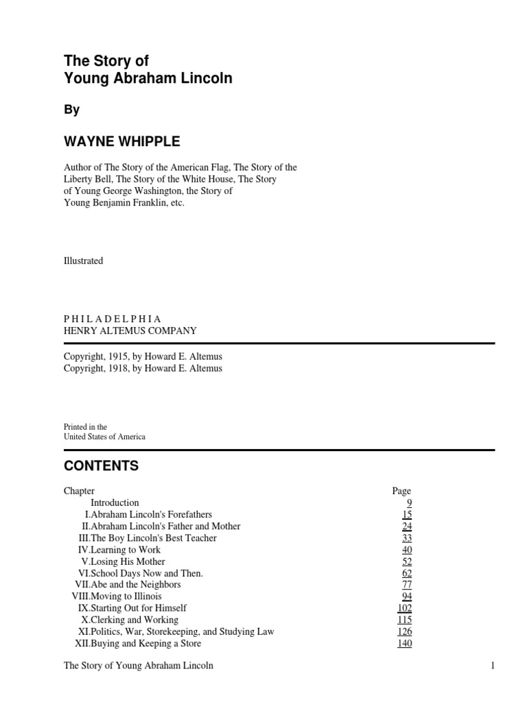 The Story of Young Abraham Lincoln by Whipple, Wayne, 1856-1942 | PDF ...
