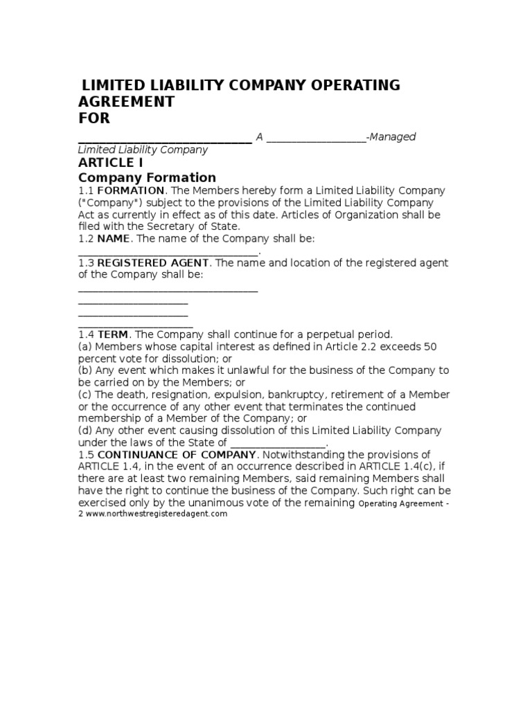 Limited Liability Company Operating Agreement | PDF | Limited Liability ...