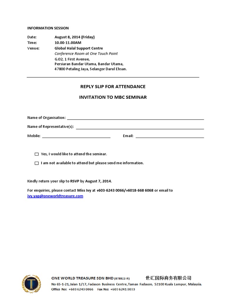 Reply Slip For Seminar Attendance | PDF