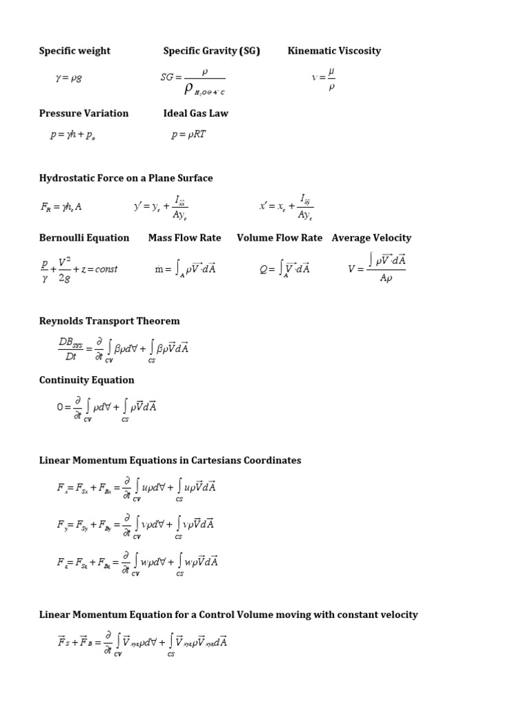 Fluid Equations Figures Tables | PDF | Mechanics | Motion (Physics)