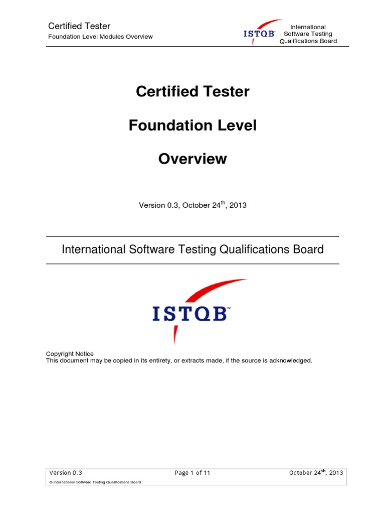 Foundation Level Overview v0.3 | PDF | Software Testing | Certification