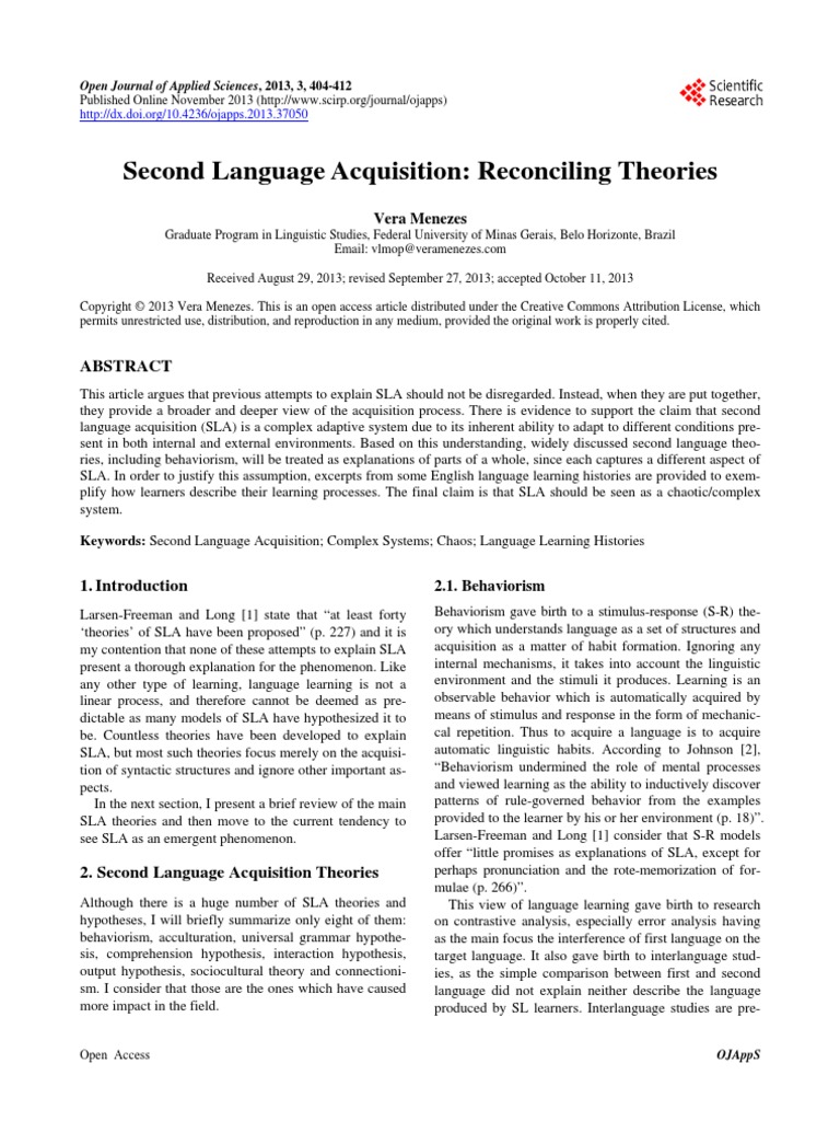 Second Language Acquisition Reconciling Theories | PDF Second Language Acquisition Reconciling Theories | PDF