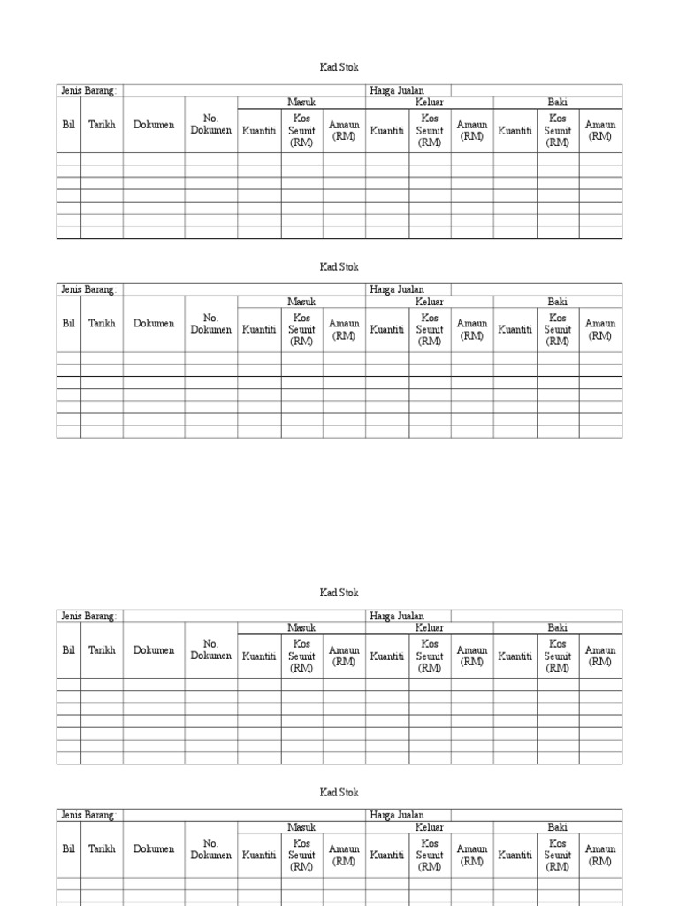 Contoh Kad Stok Untuk Folio Akaun | PDF