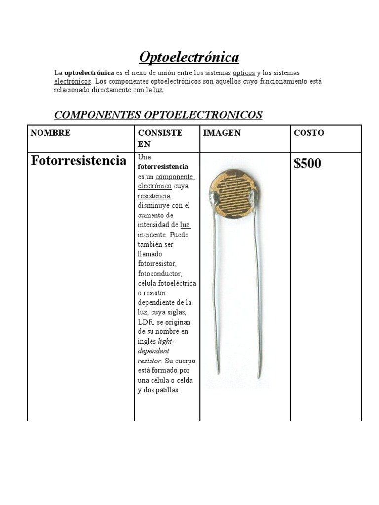 Componentes Optoelectronica | PDF | Diodo emisor de luz | Pantalla de ...