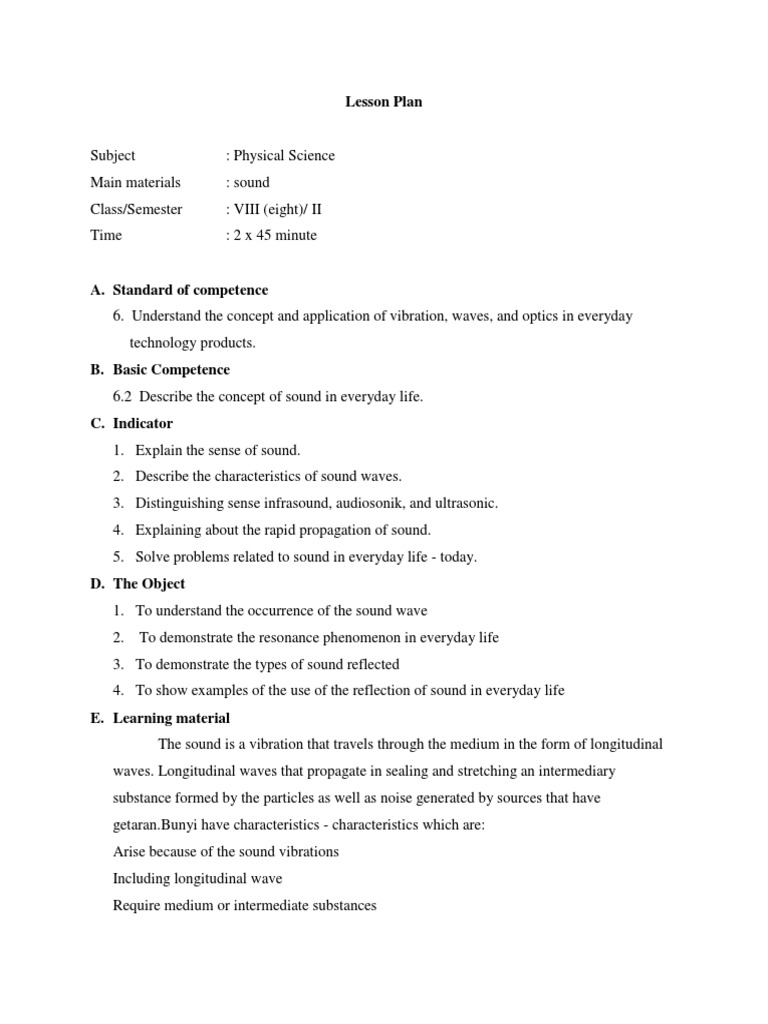 Lesson Plan Sound | PDF | Sound | Waves