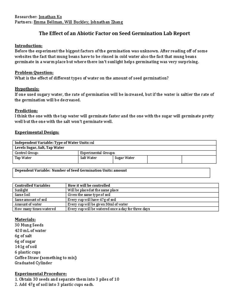 Jonathan K Lab Report | PDF | Germination | Seed