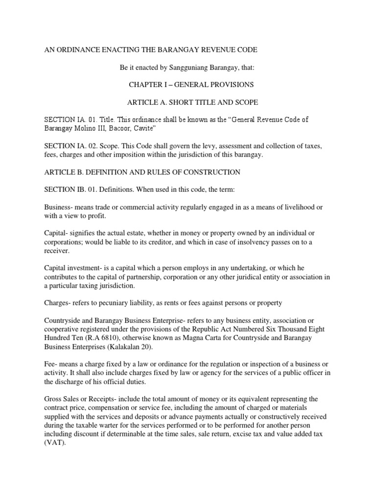 An Ordinance Enacting The Barangay Revenue Code | PDF | Value Added Tax ... An Ordinance Enacting The Barangay Revenue Code | PDF | Value Added Tax ...