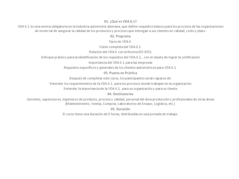 Curso sobre la Norma VDA 6.1 | PDF | Negocios | Informática