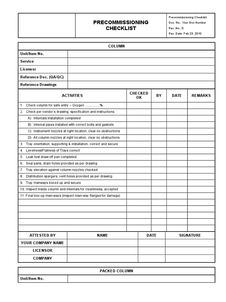 Pre Commissioning Checklists | Machines | Applied And Interdisciplinary ...