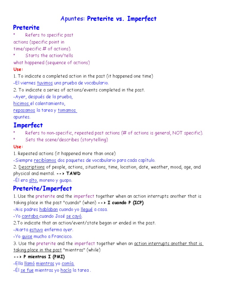 Apuntes Preterito vs. Imperfecto | PDF