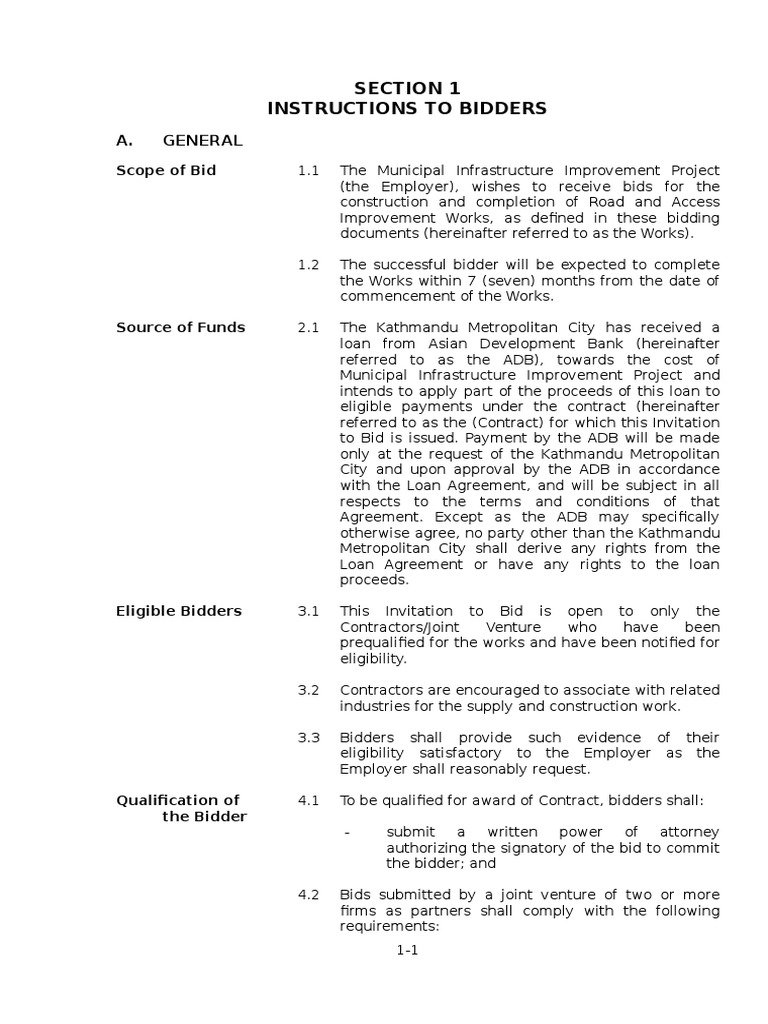 Section 1 Instructions To Bidders: A. General | Download Free PDF | Business