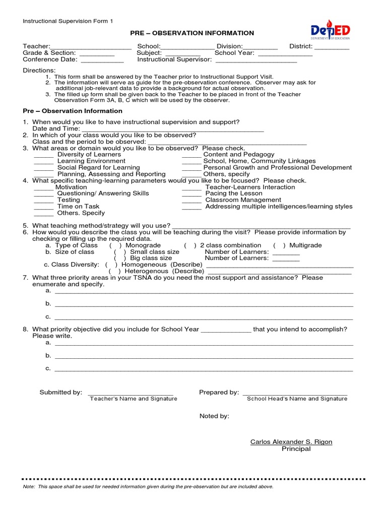 88696558 Instructional Supervision Form 1 CB PAST NEW | Teaching Method ...