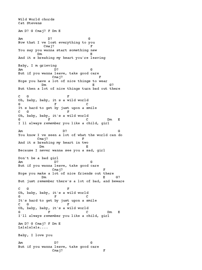 Wild World Chords Cat Stevens Am D7 | PDF
