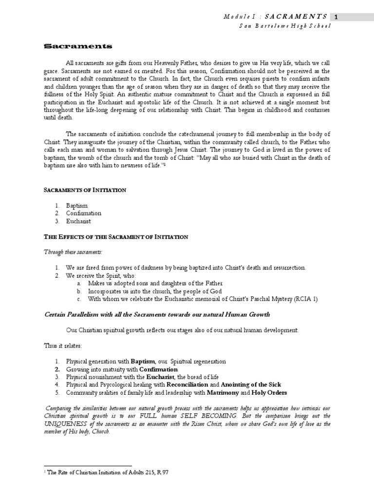 Module I Sacraments | PDF | Baptism | Eucharist