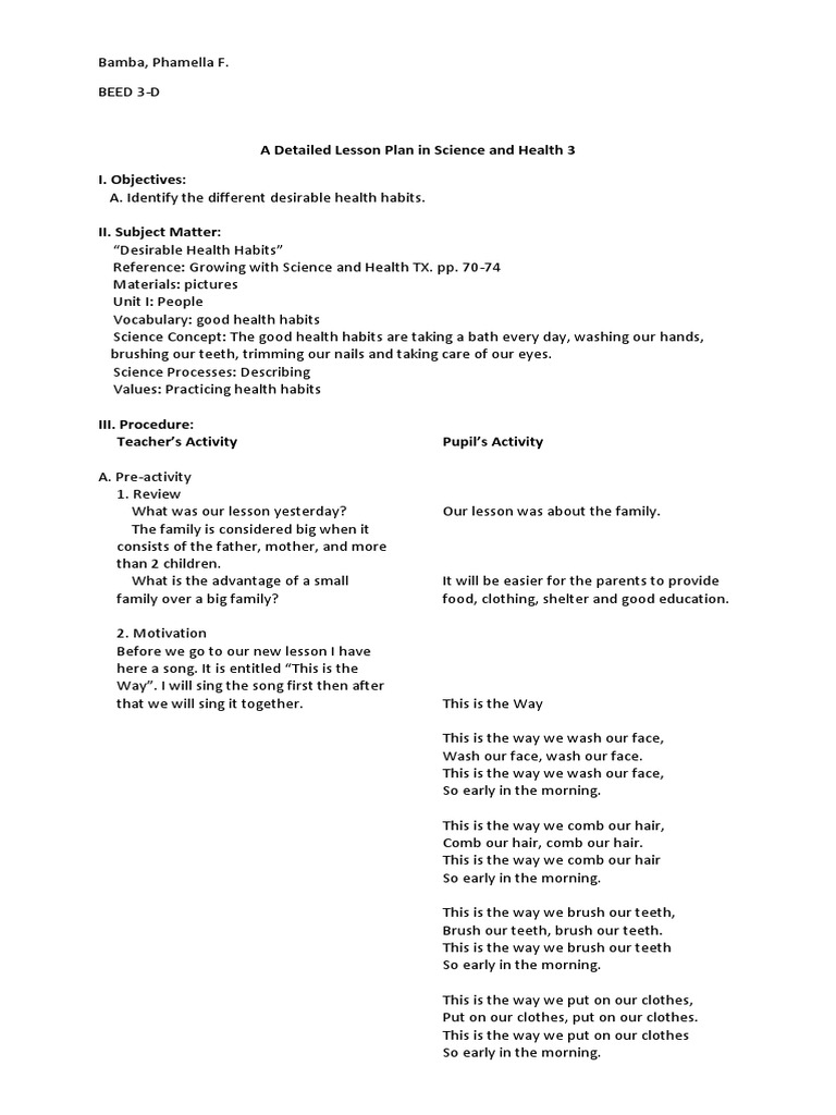 Good Health Habits Lesson Plan | PDF | Nail (Anatomy) | Lesson Plan