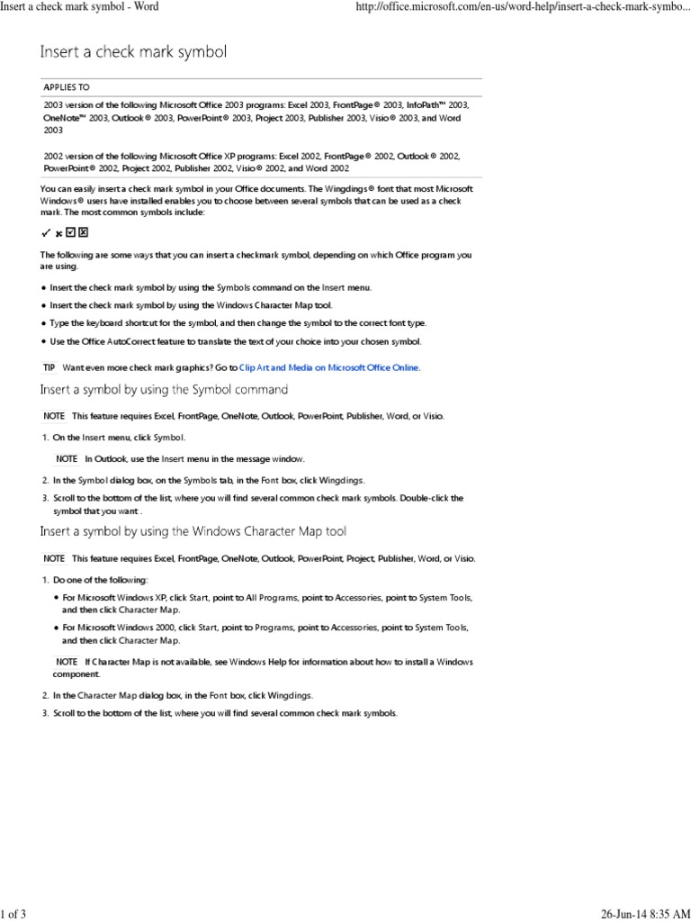 Insert A Check Mark Symbol - Word | PDF | Microsoft Office | Microsoft ...