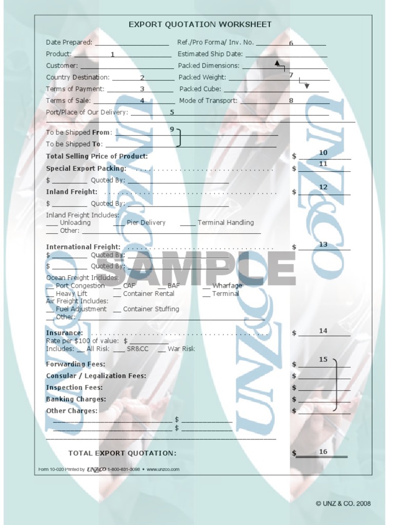 Export Quotation Worksheet Sample | PDF