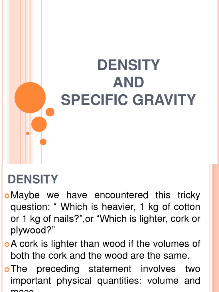 Density and Specific Gravity | PDF | Density | Pressure Measurement