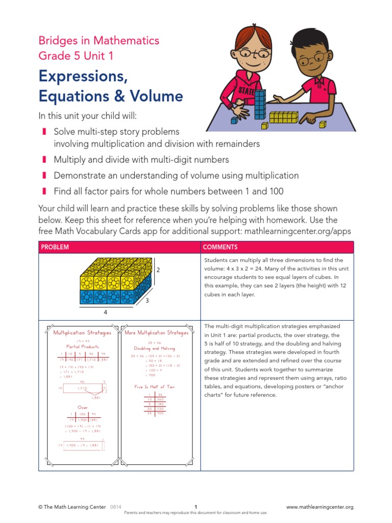 Bridges Unit 1 - Parent Letter | PDF | Homework | Multiplication