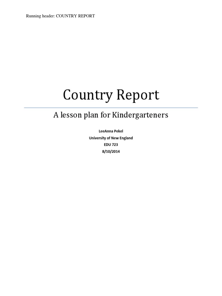 Kindergarten ESL Country Report Lesson | PDF | Lesson Plan | Cognition