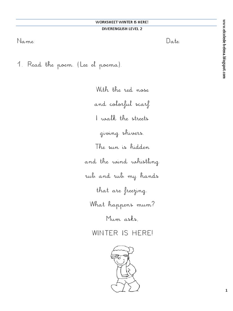Worksheet 19 Level 2 Winter's Poem | PDF | Foreign Language Studies
