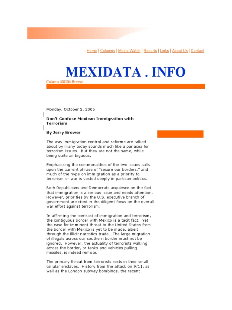 Don't Confuse Mexican Immigration With Terrorism | PDF | Signals ...