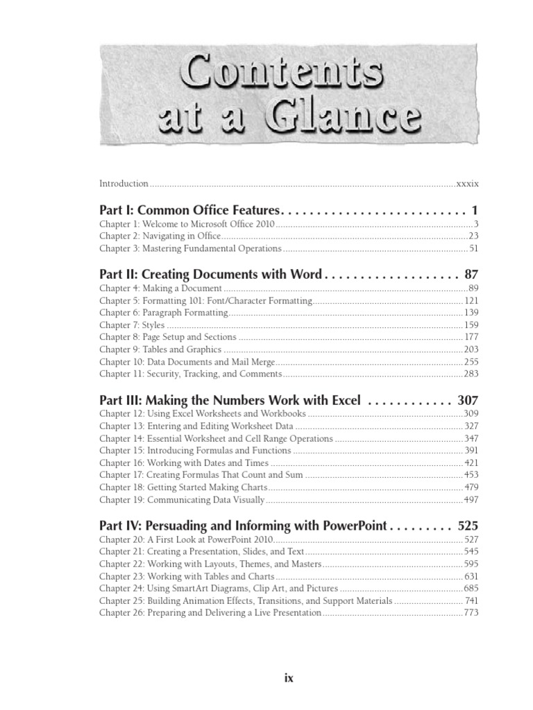 Office 2010 Toc Pdf Share Point Microsoft Excel