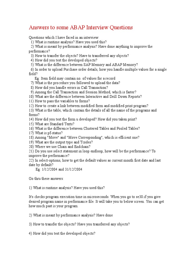 Answers To Some ABAP Interview Questions | PDF | Databases | Areas Of Computer Science