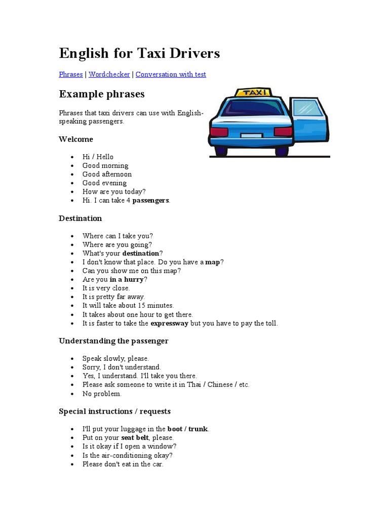 English For Taxi Drivers | PDF | Road Transport | Transport