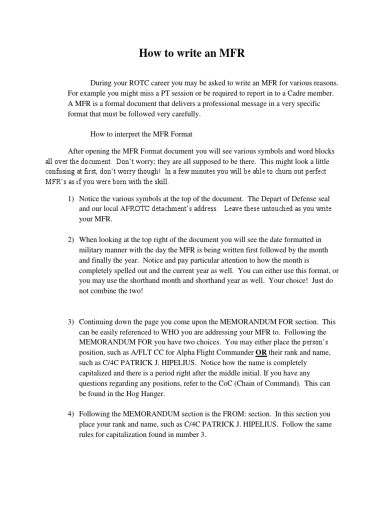 How To Write An MFR Memorandum Armed Conflict