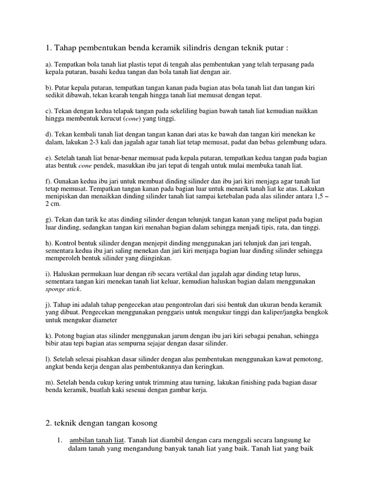 Tahap Pembentukan Benda Keramik Silindris Dengan Teknik Putar | PDF | Seni