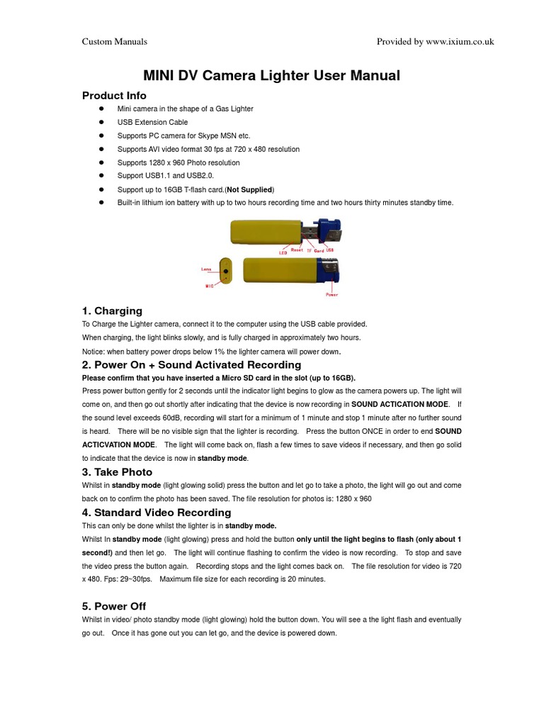 MINI DV Camera Lighter User Manual: Product Info | PDF