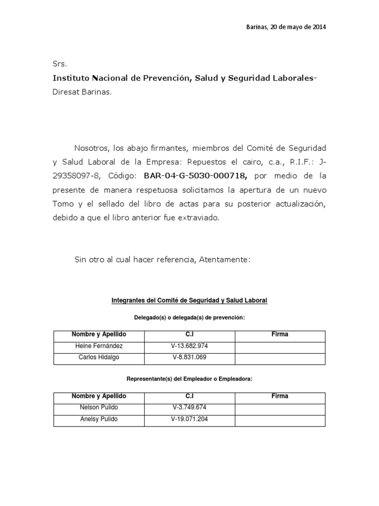 Carta Al Inpsasel | PDF