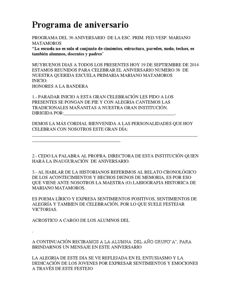 Programa de Aniversario | PDF