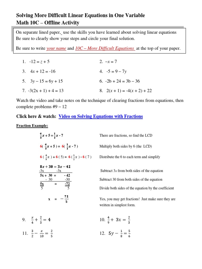 More Difficult Linear Equations | PDF
