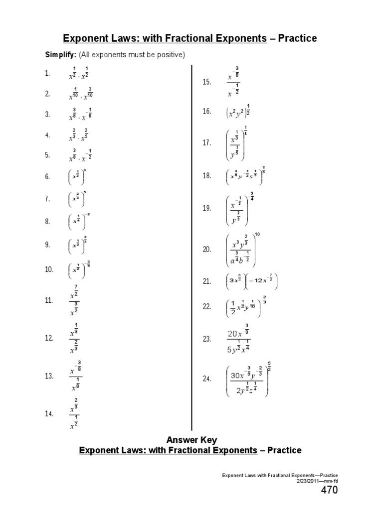 Fractional Exponents Practice Exercises | PDF | Teaching Methods ...