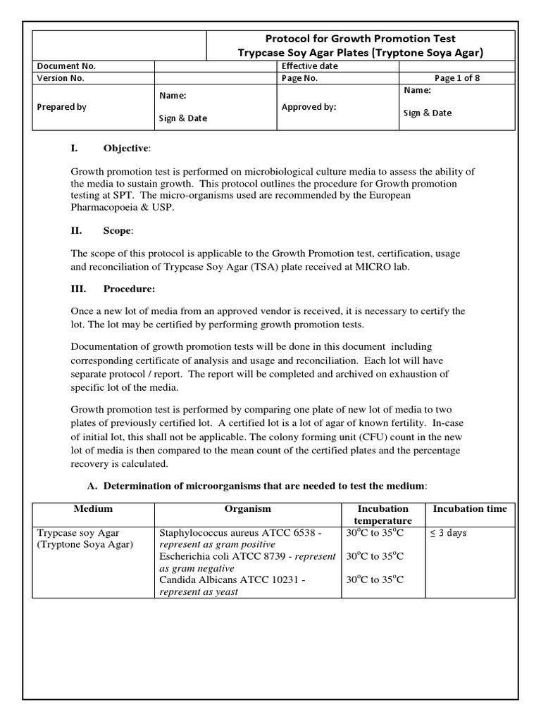 Growth Promotion Test Protocol for TSA | PDF | Colony Forming Unit ...