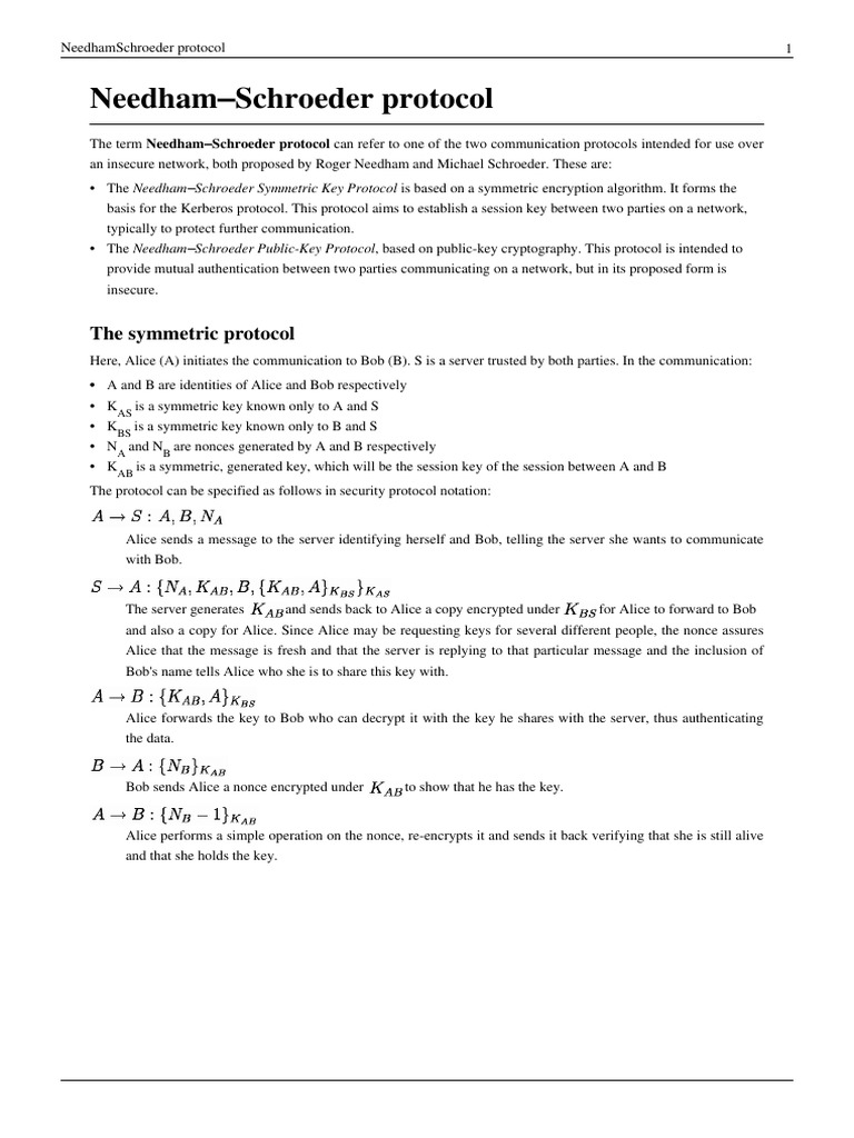 Needham-Schroeder Protocol | PDF | Public Key Cryptography | Key (Cryptography)