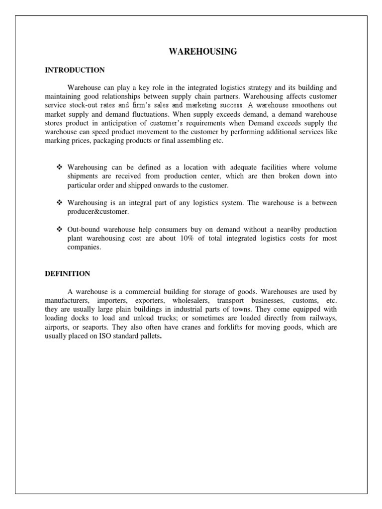 Warehouse in Logistics-Project For BMS | PDF | Warehouse | Inventory